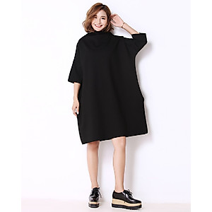 LAI MENG FIVE CATS Women's Casual 3/4 Sleeve Turtleneck Oversized Loose Sweatshirt Pullover Top ONE Size Black
