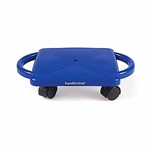 hand2mind Blue Indoor Scooter Board with Handles, Floor Scooter, Sit Down Scooter, Gym Activities for Kids, Indoor Recess Games, Sport Scooters, Physical Education Equipment, Gross Motor Toys