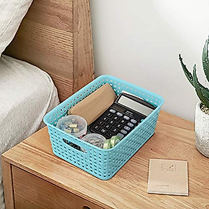 Rinboat Mixed Color Rectangle Storage Baskets, Plastic Weave Shelf Baskets, 6 Packs