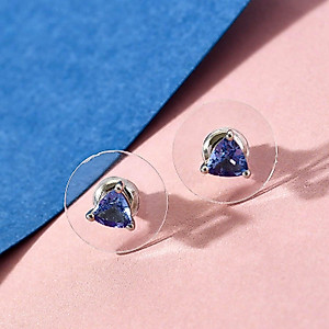 Trillion Blue Tanzanite Gemstone Jewelry Solitaire Stud December Birthstone Earrings 925 Sterling Silver Platinum Plated Birthday Gifts for Women Cttw 1.1