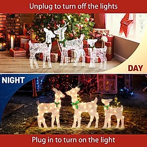 MCOW Set of 3 Reindeer Christmas Decorations Light, Outdoor Pre Lit Holiday Decor, Lighted 2D Deer Family Set for Indoor Outside Home Lawn Yard Garden Patio 30.5 in Buck, SDZS011