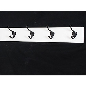 White Coat Rack with Oil Rubbed Bronze Hat & Coat Style Hooks (20" x 3.5" with 4 hooks)