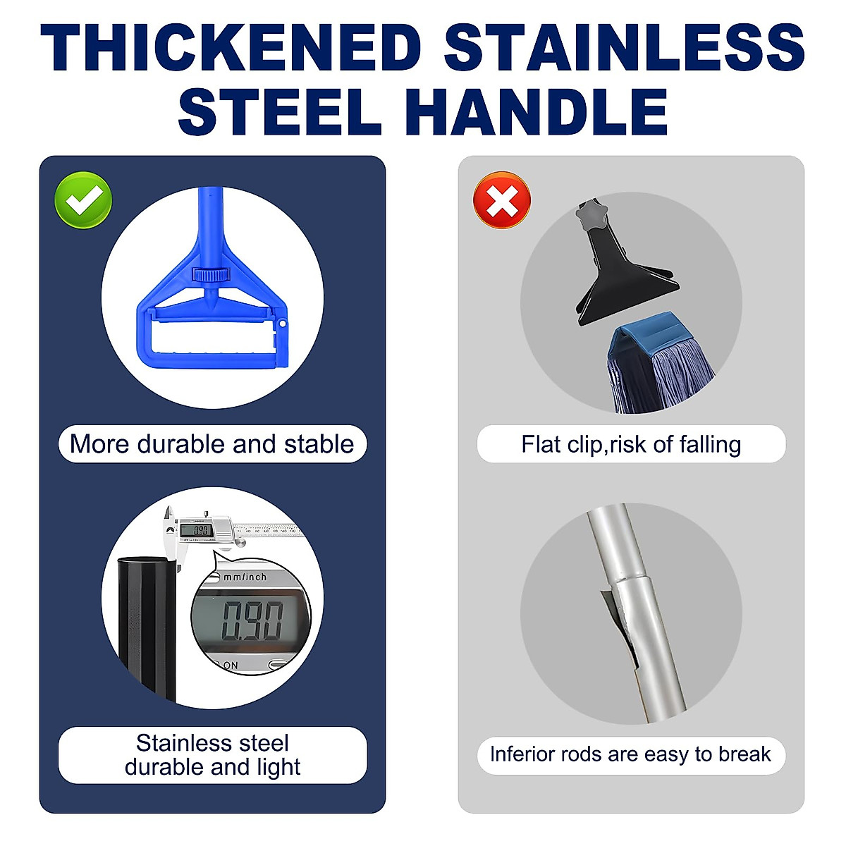 KeFanta 60 Inch Mop Handle Commercial Heavy Duty,Industrial Metal Mop Stick Replacement Quick Change,Wet Mop Head Replacement Holder for Floor Cleaning