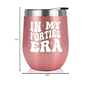 NewEleven 40th Birthday Gifts For Women - 40s Birthday Decorations For Women - 40 Year Old Gifts For Her, Women, Sister, Mom, Daughter, Best Friend - In My Forties Era Wine Tumbler - 12 Oz Tumbler