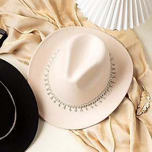 HUDANHUWEI Rhinestone Cowgirl Cowboy Hat Shiny Wide Brim Hat for Party B-White