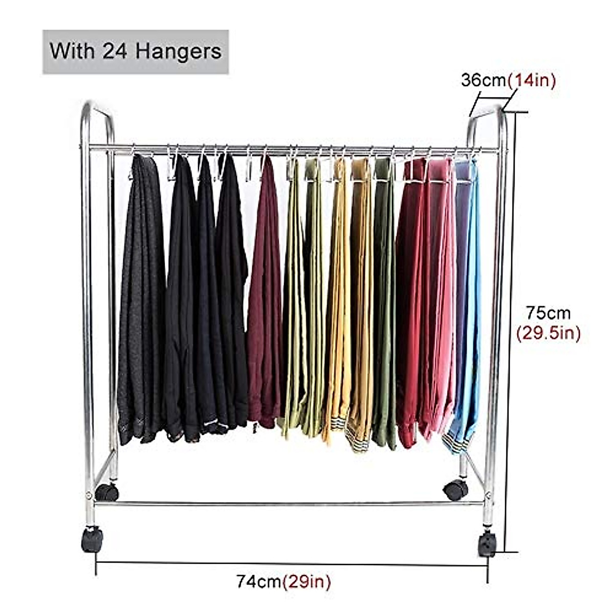 Trolley Stainless Steel Pants Hangers Rolling Trolley, Trouser Skirt Dress Jeans Closet Storage Organizer Rack, Anti Rust, Space Saving (Size : 24 Hangers)