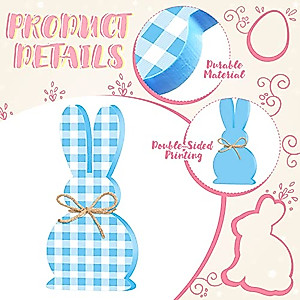 6 Pcs Easter/Spring Bunny Table Wooden Signs Bunny/Flower Shaped Easter Decor Wood Bunny Easter Office Decorations Farmhouse Wooden Decor Rabbit/Flower Shape Spring Decor with Rope (Stand Style)