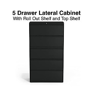 STAPLES 21754D Hl8000 Commercial 5-Drawer Lateral File Cabinet, Locking, Letter/Legal, Black, 36-W