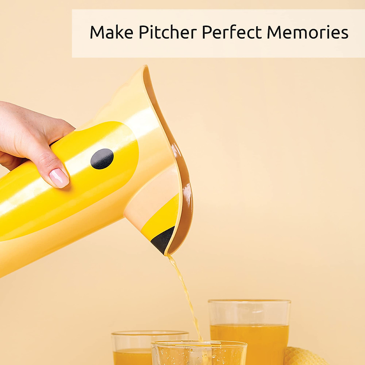 Polly Toucan Pitcher 25 Oz Yellow by OTOTO - BPA free Water Pitcher - 2 Litre (25 Oz) Pitchers for Iced Tea
