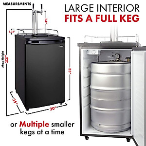 Kegco K199B-2P Kegerator Two Keg Beer Cooler - Premium Double Faucet D System Kit - Black Door