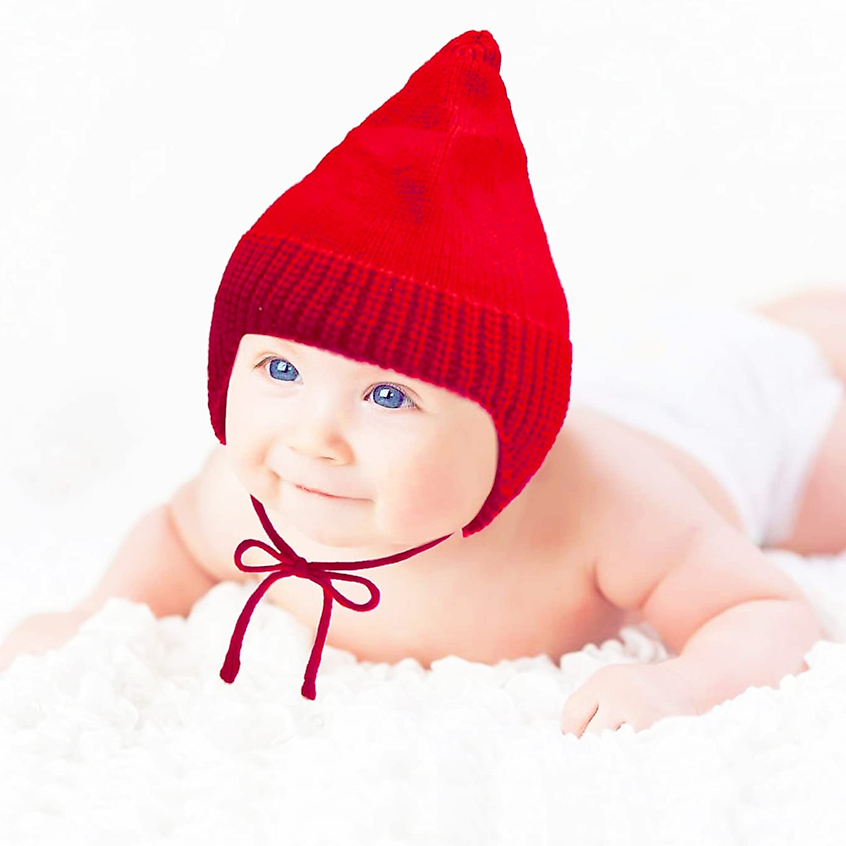 Children-Hat Knitted Beanie Fashion - Girls Boys Knitted Beanie Sharp Pointed Warm Cap (Red)