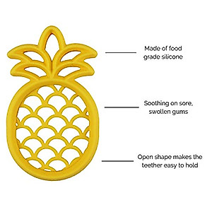 Itzy Ritzy Silicone Baby Teether – BPA-Free Infant Teether with Easy-to-Hold Design & Textured Back Side to Massage & Soothe Sore, Swollen Gums - Teething Toy for 3 Months & Up - Pineapple