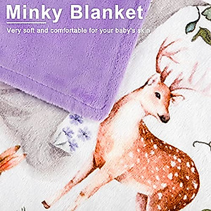 CARUILI Baby Blanket, Purple Fleece Baby Blankets for Boys Girls, Warm Soft Portable Toddler Minky Blanket with Woodland Animal Print, for Newborn Crib, Stroller, 30 x 40 Inch