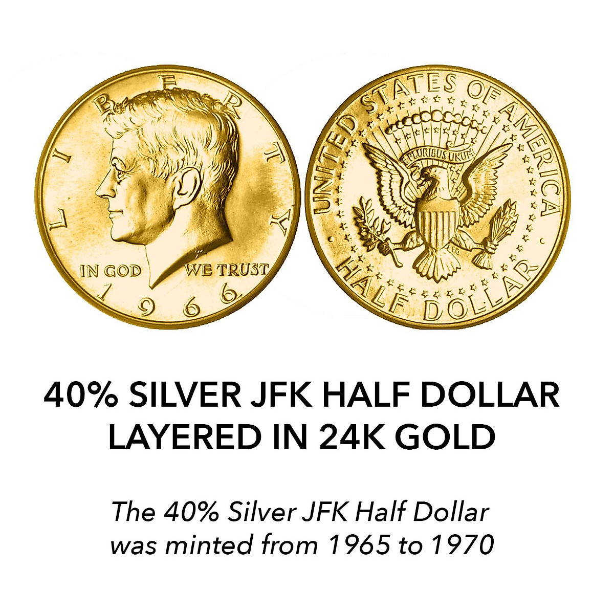 Silver JFK Half Dollar Coin Layered in Pure Gold