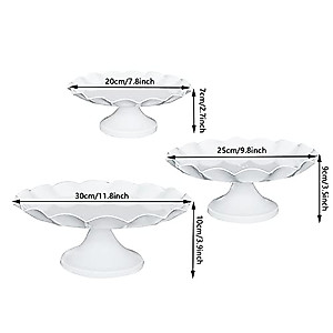 Set of 3 Pcs Wave Rim Cake Stands Iron Cake Holder Dessert Display Plate Serving Tray for Baby Shower Wedding Birthday Party (White)