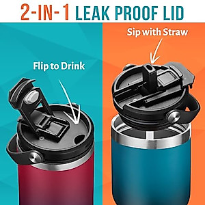 RRYFOUR 40 OZ Tumblers with Lid and Straw - Travel Coffee Tumbler Keep Cold-36H & Hot-12H, Wide Mouth Insulated Water Bottles for Work Sport Gym, Stainless Steel Tumbler Mug Leak Proof