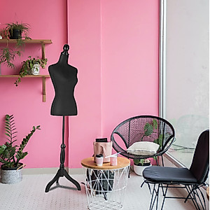 DRDINGRUI Female Mannequin Torso with Stand, Height Adjustable from 52'' to 67'' Dress Form with Tripod Base for Dress Jewelry Display