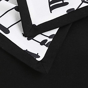 Fashion Women Solid Music Note Print Patchwork Long Sleeve T-Shirt Blouse Turtleneck Button Asymmetrical Hem Tops (Black) (L, Black)