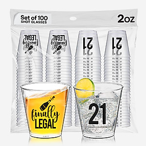 Finally Legal 21st Birthday Shot Glasses Disposable 2oz 100 PCS - 21st Birthday Decorations For Her and Him, 21st Birthday Cup, Perfect For 21st Birthday Party Favors, 21st Birthday Glass Plastic 2oz