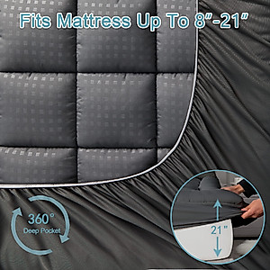 HYLEORY Queen Mattress Pad Quilted Fitted Mattress Protector Cooling Pillow Top Mattress Cover Breathable Fluffy Soft Mattress Topper with 8-21" Deep Pocket, Dark Grey