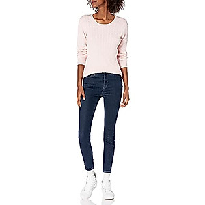 Amazon Essentials Women's Lightweight Long-Sleeve Cable Crewneck Sweater (Available in Plus Size), Light Pink, Large