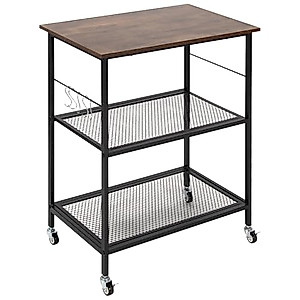 Giantex Microwave Cart 3-Tier W/Storage Shelf and Rolling Casters, Industrial Style Metal Frame for Kitchen, Living Room Accent Furniture for Living Room Rolling Serving Cart (Net-Brown)