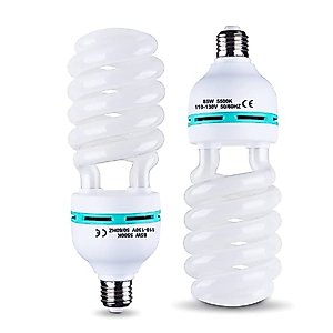 2Pcs 85W Light Bulb 5500K CFL Roas Daylight Spiral Softbox Lighting Kit Bulb in E27/E26 Socket for Photography Photo Box (135w-2p)