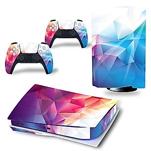 FOTTCZ Vinyl Skin for PS5 Disk Edition Console & Controllers Only, Sticker Decorate and Protect Equipment Surface, Colorful Triangle