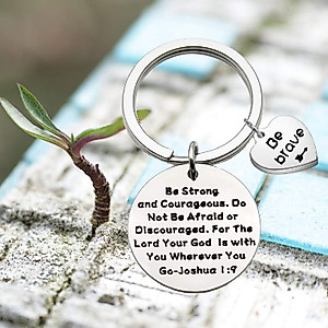 FEELMEM Joshua 1:9 Be Strong And Courageous Religious Keychian Be Brave Inspirational Keyring Scripture Jewelry Christian Gift (silver)