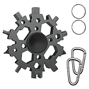 23-in-1 Snowflake Multitool, Roylvan Stainless Steel Snowflake Multi Tool Gadgets Flat Cross Screwdriver Kit Portable Outdoor Camping Bottle Opener Wrench with 2pcs Carabiners, Black