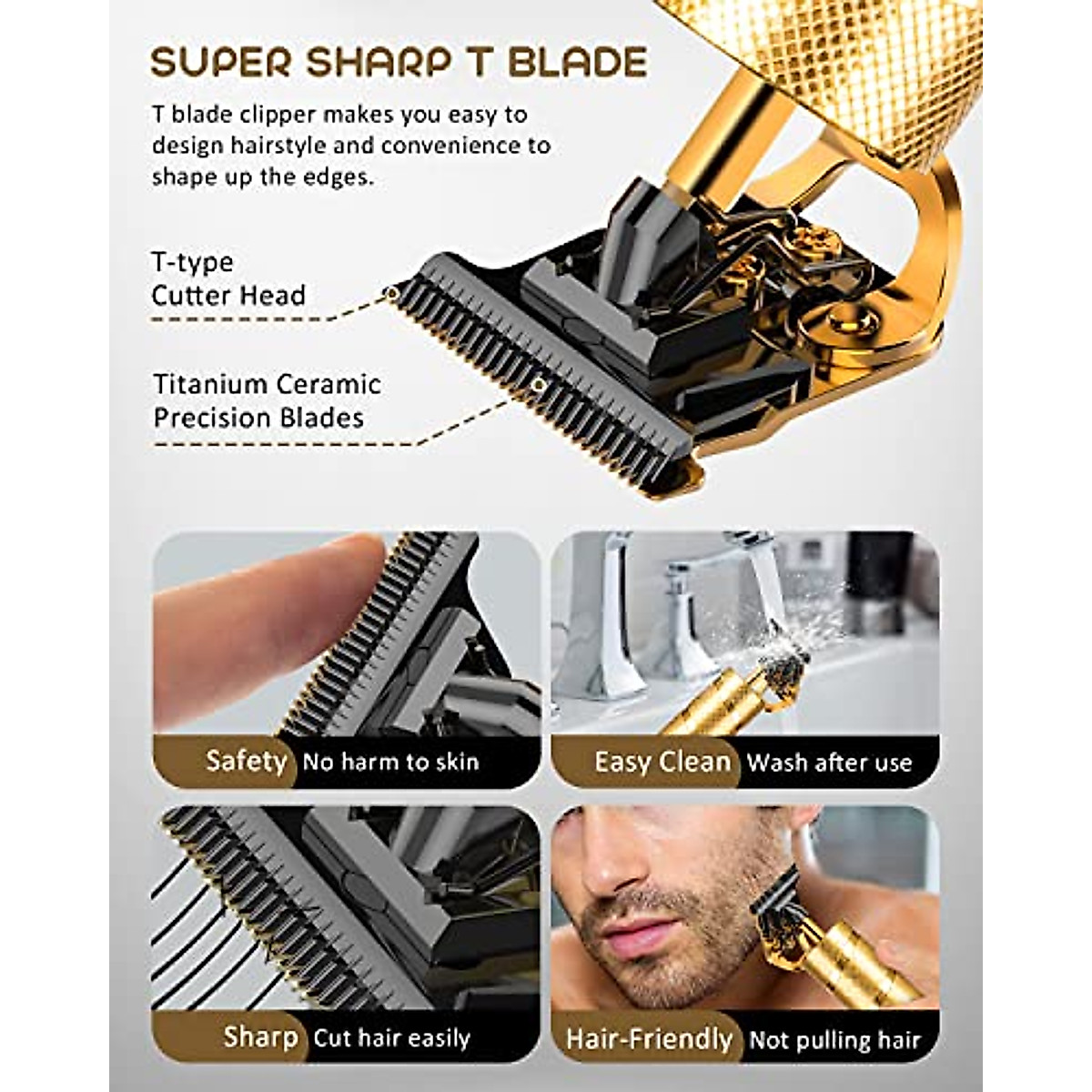 Qhou Hair Trimmer, Upgraded T Outline Clippers for Men, Cordless Electric Hair Trimmer Hair Cutting Kit with Hair Clippers Cordless Rechargeable Hair Cutter Shaving with LED Display