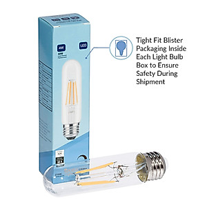 Simba Lighting LED T10 Tubular Edison Filament Light Bulbs (6 Pack) 4W Dimmable 40W Equivalent 120V for Cabinet Display, Piano Lamps, Clear Glass Decorative, Standard Medium E26 Base, Warm White 2700K