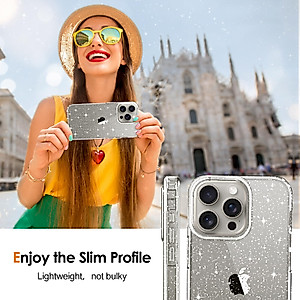 Hython for iPhone 15 Pro Max Case Glitter, Cute Clear Glitter Sparkly Shiny Bling Sparkle Cover, Anti-Scratch Soft TPU Slim Fit Shockproof Protective Phone Cases for Women Girls, Clear Glitter