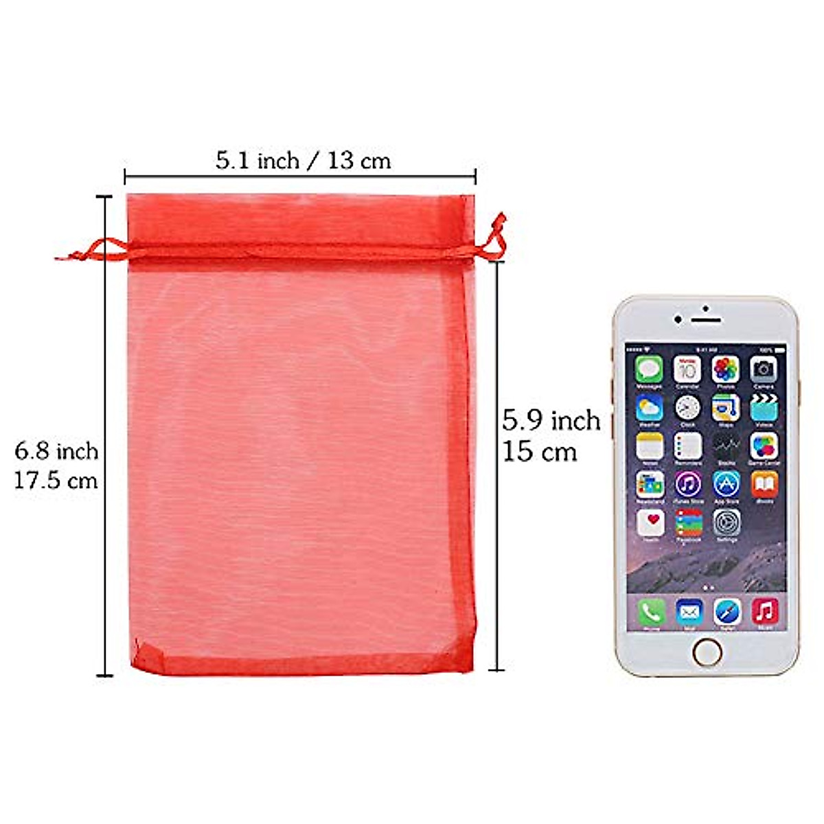 HRX Package Organza Bags Red 100pcs, 5 x 7 inches Christmas Gift Drawstring Bags Mesh Jewelry Pouches for Wedding Party Favors