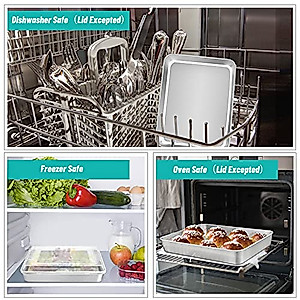 TeamFar Rectangular Cake Pans with Lids, 10.5’’ x 8’’ x 2’’ Stainless Steel Lasagna Brownie Pan For Baking Roasting, Healthy & Durable, Brushed Surface & Dishwasher Safe, (2 Pans+2 Lids)