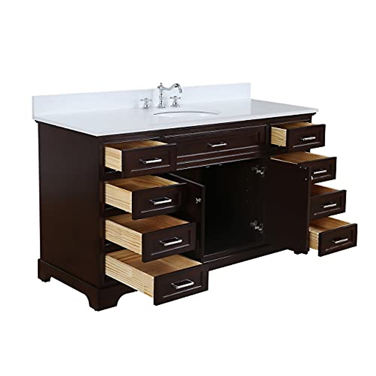 Kitchen Bath Collection Aria 60-inch Single Bathroom Vanity (Quartz/Chocolate): Includes Chocolate Cabinet with Stunning Quartz Countertop and White Ceramic Sink