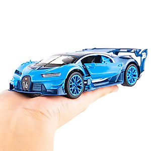 BDTCTK Bugatti Vision GT Supercar 1/32 Zinc Alloy Die Casting Pull Back Car Model Toy Sound and Light for Boy Girl Gift (Bule)