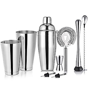 Etens Cocktail Shaker Set, Bundle Boston Bar Shakers and 24 oz Martini Shaker Stainless Steel - Weighted Shaking Metal Tins Drink Mixer Bartender Kit Bartending Tools