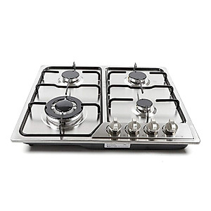 Gas Cooktop 23 inches 4 Burners Gas Stove - gas hob stovetop Stainless Steel Cooktop 4Sealed Burners Cast Iron Grates Built-in Gas Stove Top LPG/NG Gas Cooktop Thermocouple Protection