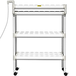 VEVOR Hydroponics Growing System, 90 Sites 10 Food-Grade PVC-U Pipes, 3 Layers Indoor Planting Kit with Water Pump, Timer, Nest Basket, Sponge, for Fruits, Vegetables, Herbs, White