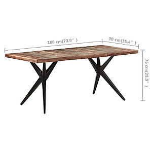 Tidyard Dining Table Reclaimed Wood Tabletop Powder-Coated Steel Legs Industrial Style Table for Kitchen, Bistro, Home Furniture 70.9 x 35.4 x 29.9 in