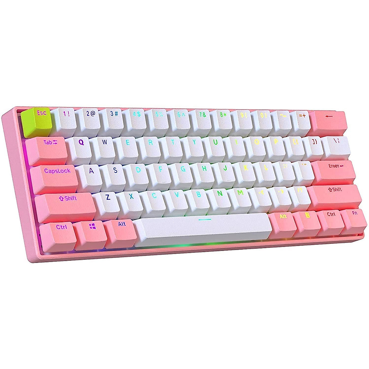 BOYI 61 Mini Keyboard,Boyi 60% Szie RGB Mechanical Keyboard PBT Keycap Cherry MX Switch Gaming Keyboard (Cherry MX Silent Red,Pink Color)