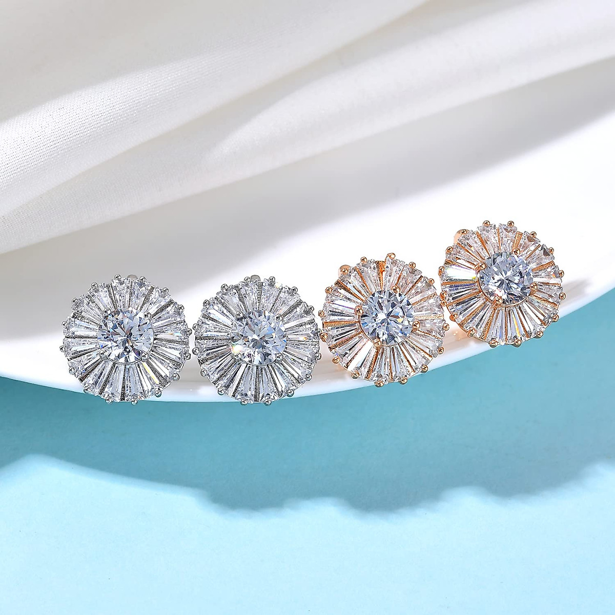 14K Rose Gold Plated CZ Halo Clip On Stud Earrings, Hypoallergenic Round Cubic Zirconia Non Pierced Clip Earrings for Women Jewelry Gifts