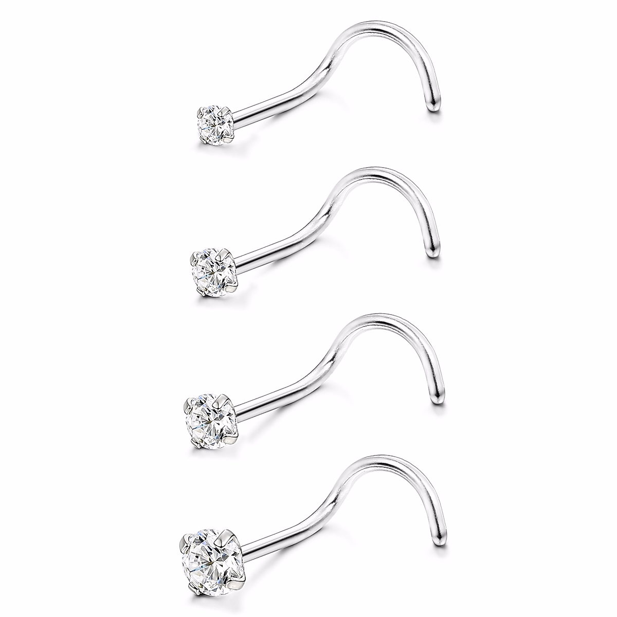Jstyle 20G 1.5mm 2mm 2.5mm 3mm 3.5mm 4mm Round Diamond CZ Nose Screw Studs Rings Piercing Jewelry