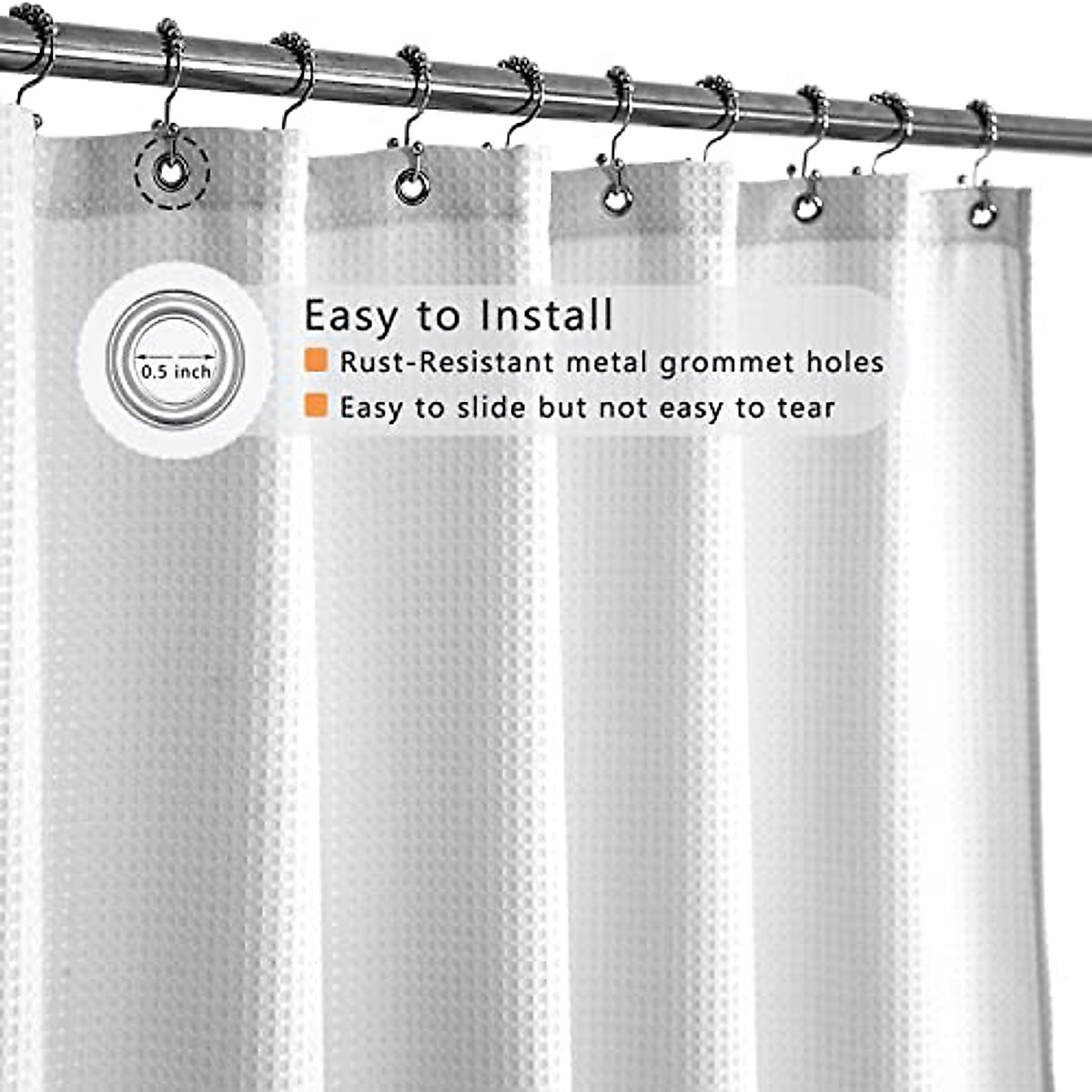 PEDBANRO White Shower Curtain - Waffle Weave Textured Fabric Shower Curtains for Bathroom, Machine Washable Waterproof Soft Cloth & Hotel Quality, Rust Resistant Grommets Weighted Bottom Hem, 72x72