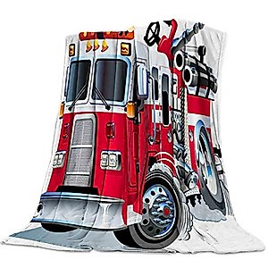 Lightweight Warm Luxury Throw Blanket Fannel Fleece Twin Size Bed Blanket Big Fire Truck Safety Rescue Team Engine Cartoon Print Super Soft Reserviber Blanket for All Season Bed Couch Sofa 39x49 Inch
