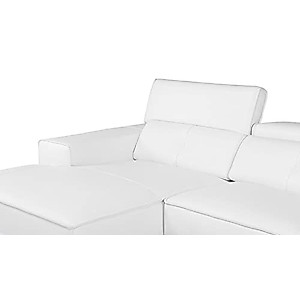 Zuri Furniture Raj Modern White Leather Sectional with Adjustable Headrests and Chaise - Left Chaise