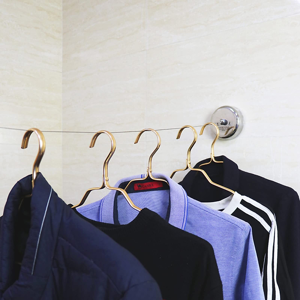 Retractable Clotheslines 9Ft Retracting Clothes Line Wall Mounted Stainless Steel Clothes Dryer Laundry Line Indoor Outdoor Hanging Laundry Rope Clothing Drying Rack for Shower Room Bathroom Hotel