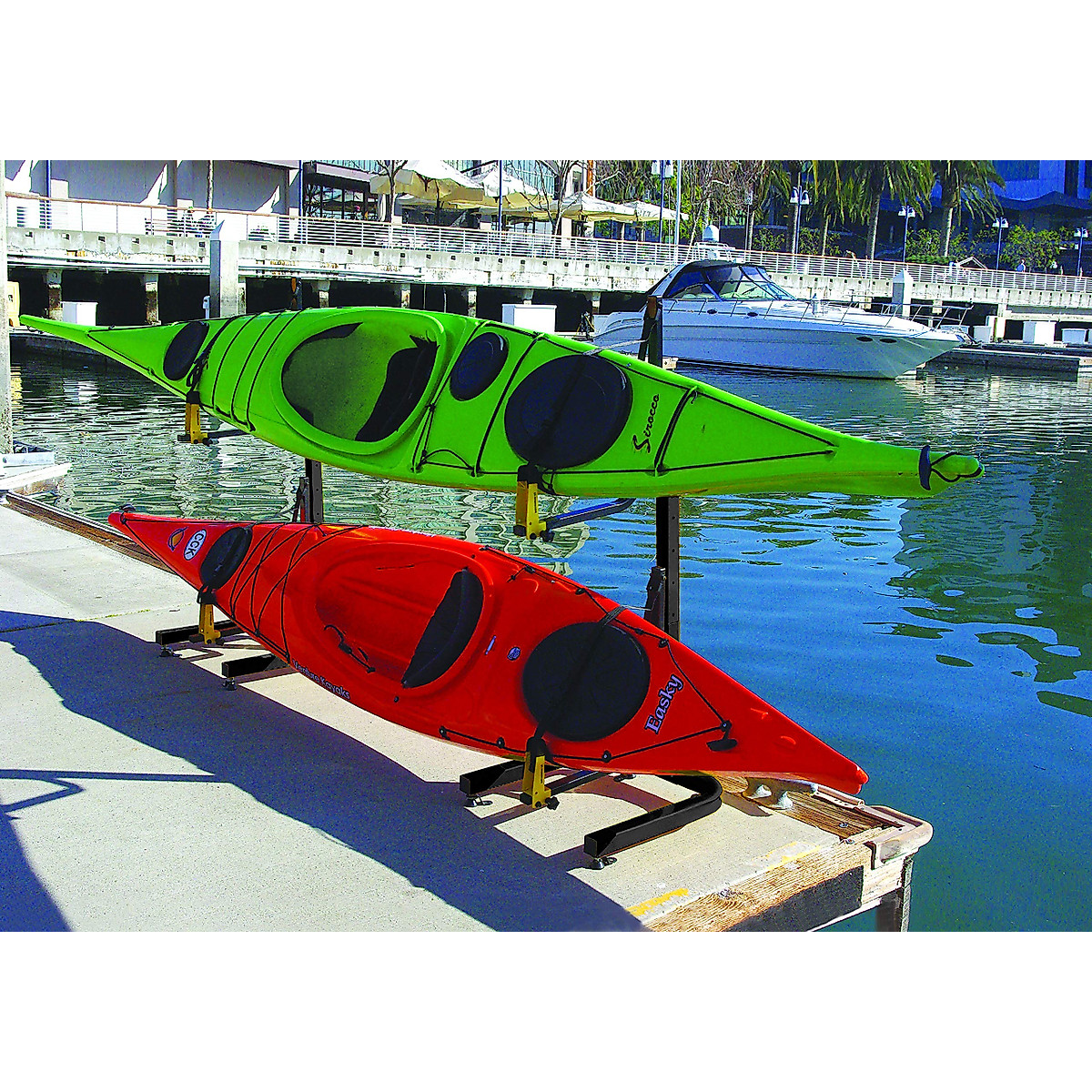 Suspenz Kayak Storage Rack, 2-Boat Free Standing Kayak, Canoe, SUP Rack, Marine Grade Black, 48" x 24"
