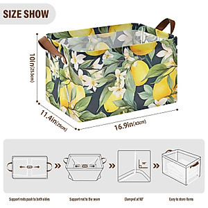 Emelivor Watercolor Yellow Lemon Black Storage Bins for Shelves Foldable Storage Baskets for Organizing Closet Shelf Nursery Home Decorative Rectangular Storage Cubes with Handles